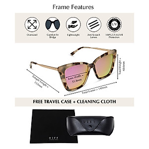DIFF Becky II Designer Cat Eye Sunglasses for Women UV400 Protection, Cream Tortoise + Pink Mirror