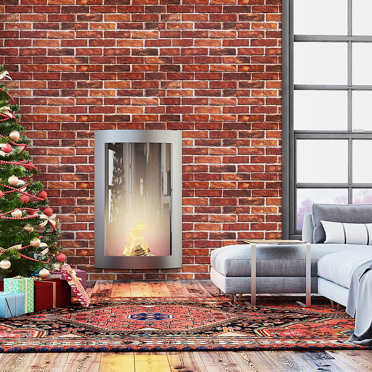 Red Faux Brick Wallpaper Peel and Stick Wallpaper 3D Brick Wallpaper 17.71in × 118in Self Adhesive Wallpaper for Fireplace Bedroom Living Room Decoration