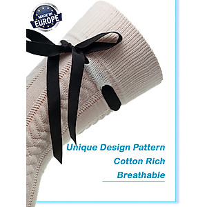 Molton Marley 2 Pack Long Over The Knee Thigh High Long Socks, Ribbon, Cotton Knit, Girls' and Women's, Made in Europe (Vanilla, Black)