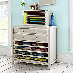 MARTHA STEWART Crafting Kids' Art Storage with Drying Racks - Gray, Wooden Arts and Crafts Organizer with Removable Wire Racks and Painting Drip Pan