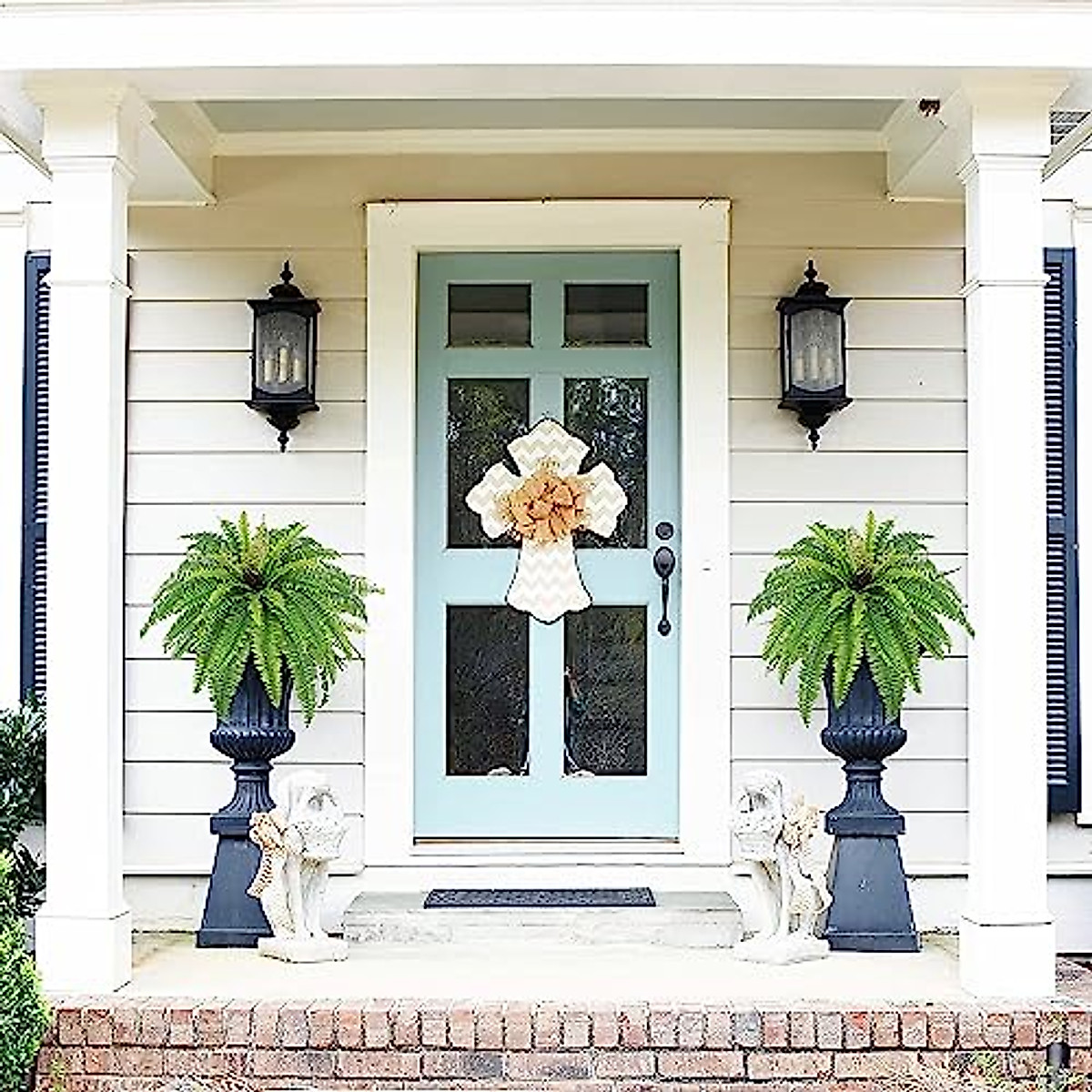 Galebeiren Artificial Ferns for Outdoors & Indoors, 40in Large Faux Ferns 39 Fronds Fake Boston Fern Plant for Planter Garden Porch Entrance Home Windowsill Yards Farmhouse Decoraction (1 Stem)