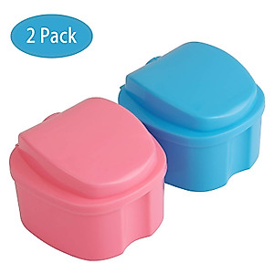 Denture Bath,Denture Holder,Denture Container with Lid,Retainer Container,Denture Case with Brush for Travel,Retainer Cleaning Case