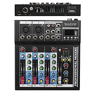 Boytone BT-34MX Professional Audio Mixer Sound Board Console System Interface 4 Channel Digital USB Bluetooth Digital MP3 Computer Input 48V Phantom Power Stereo DJ Studio Streaming FX processor