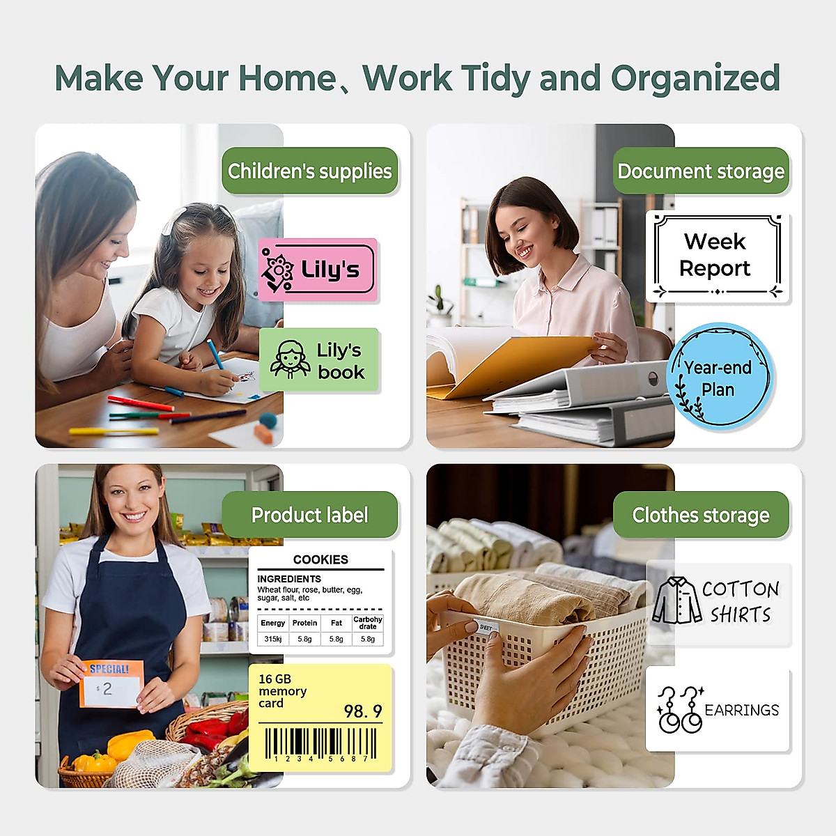 Phomemo M110 Portable Thermal Label Printer, Bluetooth Label Maker Machine for iOS & Android, Barcode Label Printer Machine for Small Business, Address, Office, with 1 Roll 40x30mm Label,Black