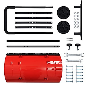 Aomedeelf Snow Shovel for Driveway, Heavy Duty Metal Snow Shovels with Wheels for Snow Removal, Adjustable Handle 30-'' Wheeled Snow Pusher for Driveway, Doorway, Sidewalks, Black & Red