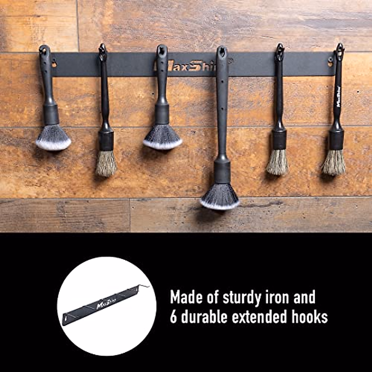 Maxshine Detailing Brush Hanger – 6 Durable Hooks Ready to Serve for Holding car Detail Brushes, Sturdy Design, Lightweight, Wall Mounted