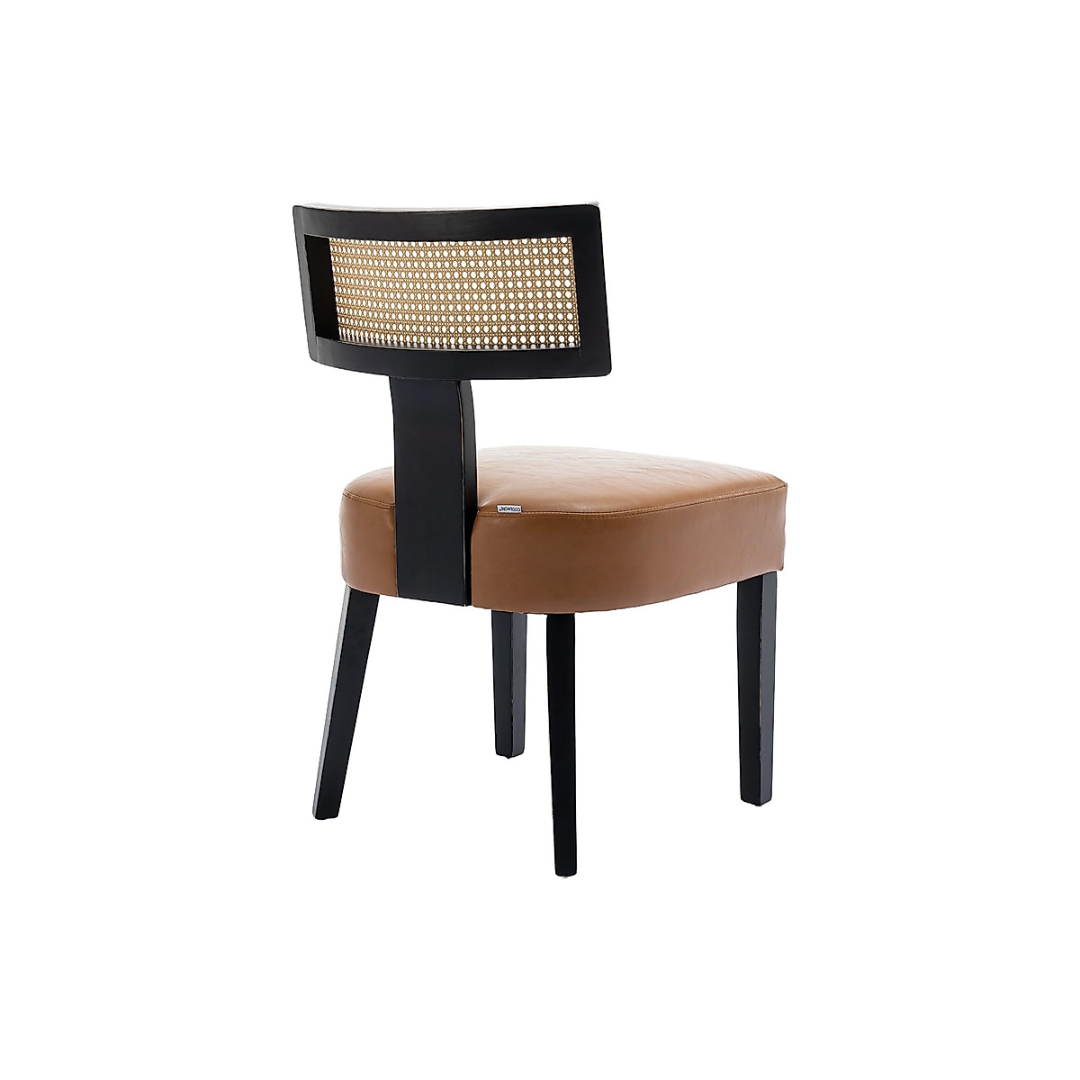 Haplized Modern Rattan Accent Chairs Set of 2 - Wood Frame Dining Chair with Curved Back, Armless Design, Upholstered Seats, for Living Room & Home Decor (Brown PU)