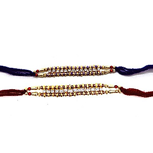 IndiaBigShop Set Of Two Rakhi, 14 Stone Rakhi Thread, Raksha Bandhan Gift For Your Brother Vary Color.