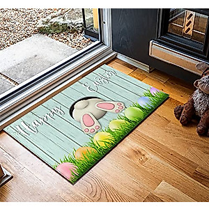 AUSTAB Easter Welcome Door Mat Bunny Tail Spring Floor Mat Indoor Outdoor Entrance Bathroom Door Mat Non-Slip Washable Greeting Party Decorations 17 X 29 Inches