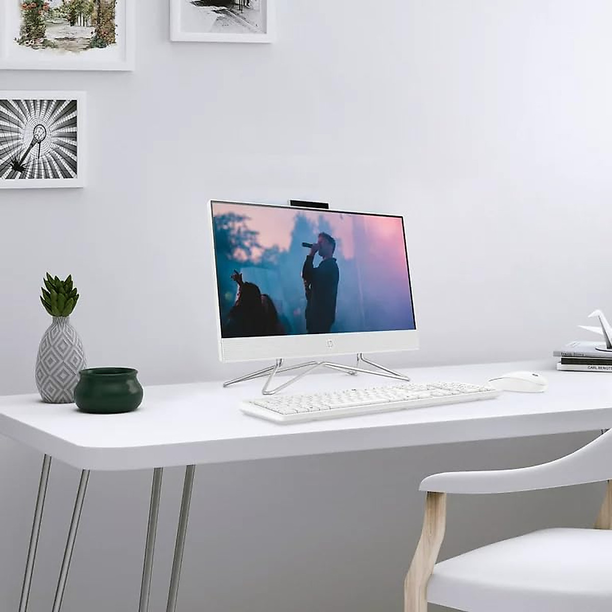 HP 2024 21.5" FHD All-in-One Desktop Intel 4-Core Pentium Silver J5040 Intel UHD Graphics 32GB DDR4 1TB NVMe SSD WiFi AC BT HDMI Webcam RJ45 Wilress KB&Mouse White Windows 10 Pro w/RE Accessories
