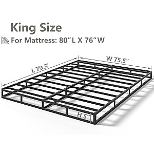 Vitverve Box Spring King, 5 Inch High Metal King Size Box Spring Only, Heavy Duty Mattress Foundation with Fabric Cover, Easy Assembly, Quiet Noise Free, Non Slip, Black