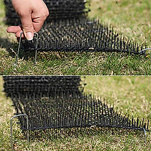 Hmyomina Cat Scat Mat with Spikes Prickle Strips Pest Repellent Spike Deterrent Mat with 12 Garden Staples (13FT)…