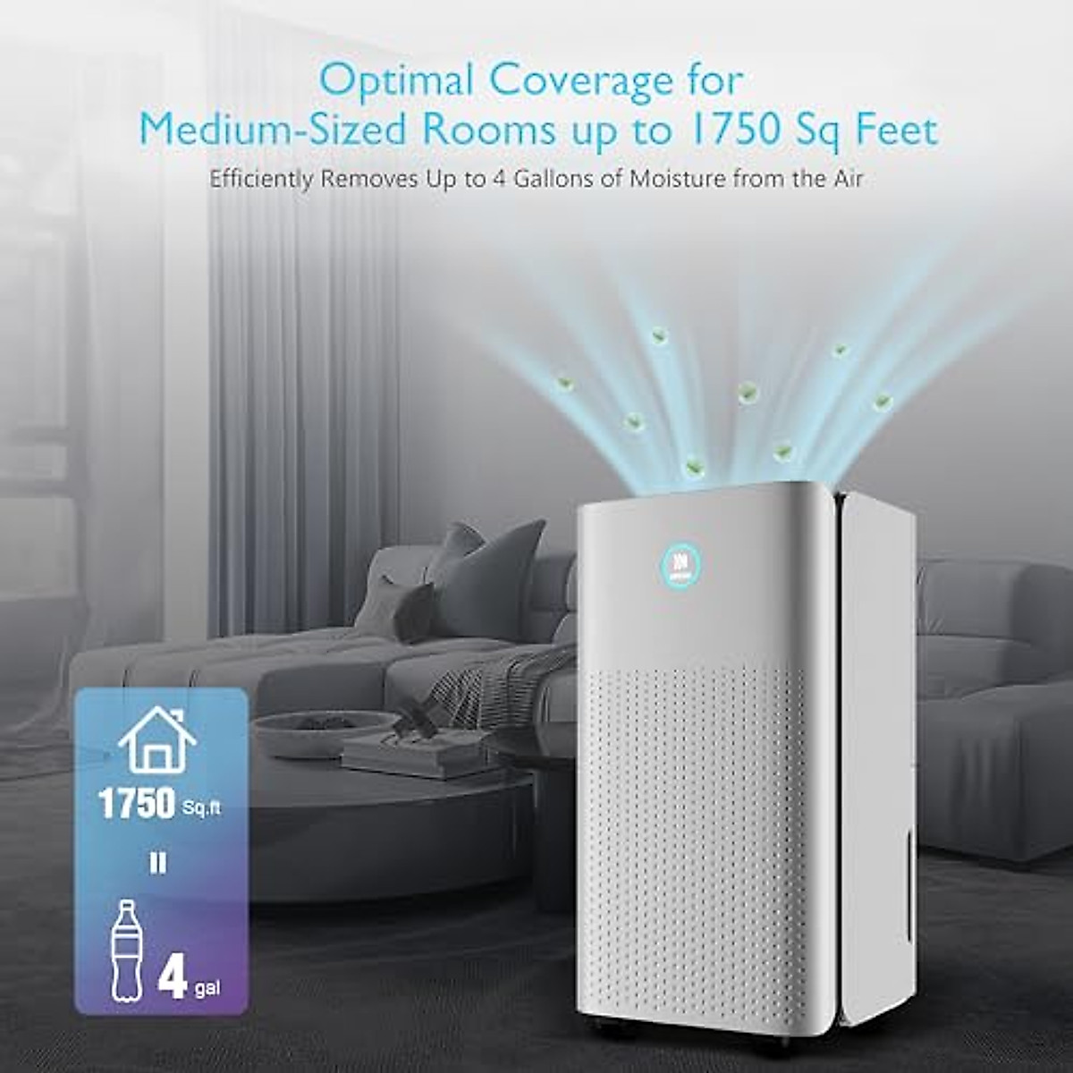 Ukoke 1750 Sq. Ft Ukoke Portable Dehumidifier for Medium Spaces | Efficient 32 Pints/Day Dehumidification, 3 Smart modes, Auto Drainage | Whisper-Quiet, Ideal for Basements, Bedrooms, RV