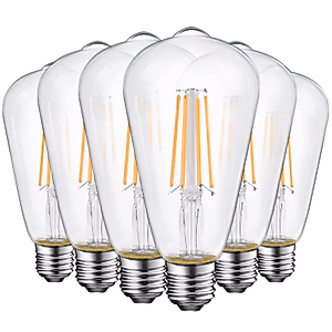 Energetic ST19 Vintage LED Edison Bulbs, 60 Watt Equivalent, ST64 LED Filament Bulbs, CRI 95+, Soft White 2700K, Non-Dimmable, E26 Standard Base, UL Listed, 6 Pack