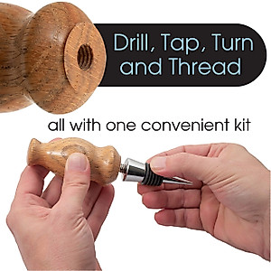 Deluxe Bottle Stopper Turning Kit with 2 Silicone Stoppers 3 Classic Chrome Stoppers 19/64 inch Drill Bit 1 inch 8 tpi Chuck and Ratcheting Handle with 3/8 inch Tap