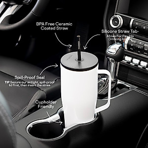 Corkcicle 30oz Tumbler With Handle, Gloss White, Reusable Water Bottle, Triple Insulated Stainless Steel Travel Mug, BPA Free, Keeps Beverages Cold 12 Hours, Tumbler with Lid and Straw, Cold Cup XL