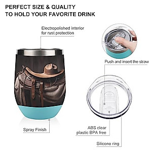 YKUDBN Stainless Steel Insulated Cup, Horse Saddle with A Cowboy Hat Wild Print 304 Stainless Steel, Smooth Round Rim Ideal for Office, Home, And Gift Giving