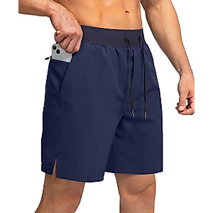 Men's Running Shorts with Zipper Pockets 7 Inch Lightweight Quick Dry Gym Athletic Workout Shorts for Men (Navy, L)