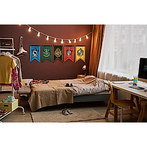 Conquest Journals Harry Potter Wizarding House Banner Flag Set, 12'' x 20'' Polyester Flags, Set of 5 Includes Hogwarts Crest, Gryffindor, Slytherin, Ravenclaw & Hufflepuff Banners, Birthday Party