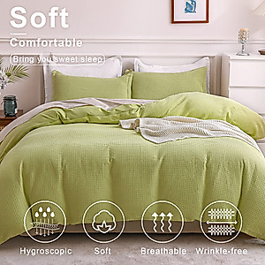 MADELUO 100% Cotton Duvet Cover, Waffle Weave Warm White Duvet Cover Set, Soft Breathable Luxury Comforter Cover Bedding Set with 4 Corner Ties & Zipper Closure