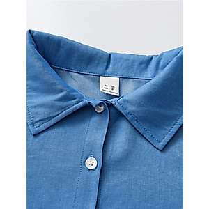 OYOANGLE Girl's 2 Piece Outfit Butterfly Patched Cami Dress with Long Sleeve Button Down Crop Shirt Set Blue and Black 11-12Y