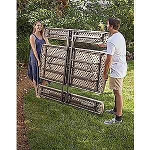 COSCO Outdoor Living 6 ft. Folding Picnic Table, Taupe Wood Grain with Brown Legs