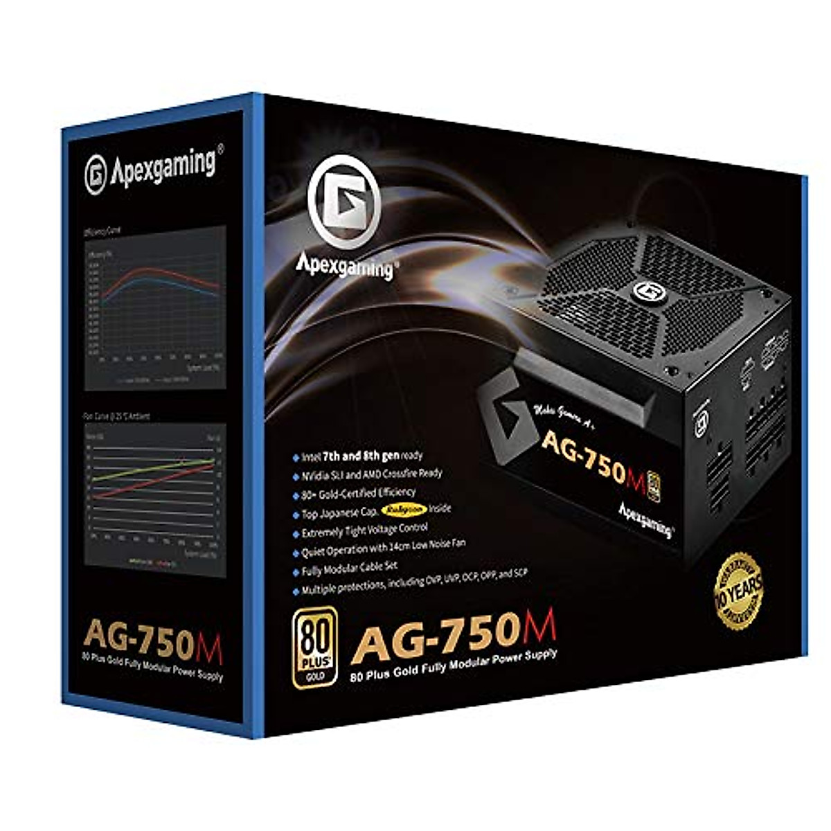 New 2023 80+ Gold Certified Fully Modular 750W High Performance Gaming Power Supply Support RTX3-series & AMD RX6-series GPU ApexGaming AG-750M PSU