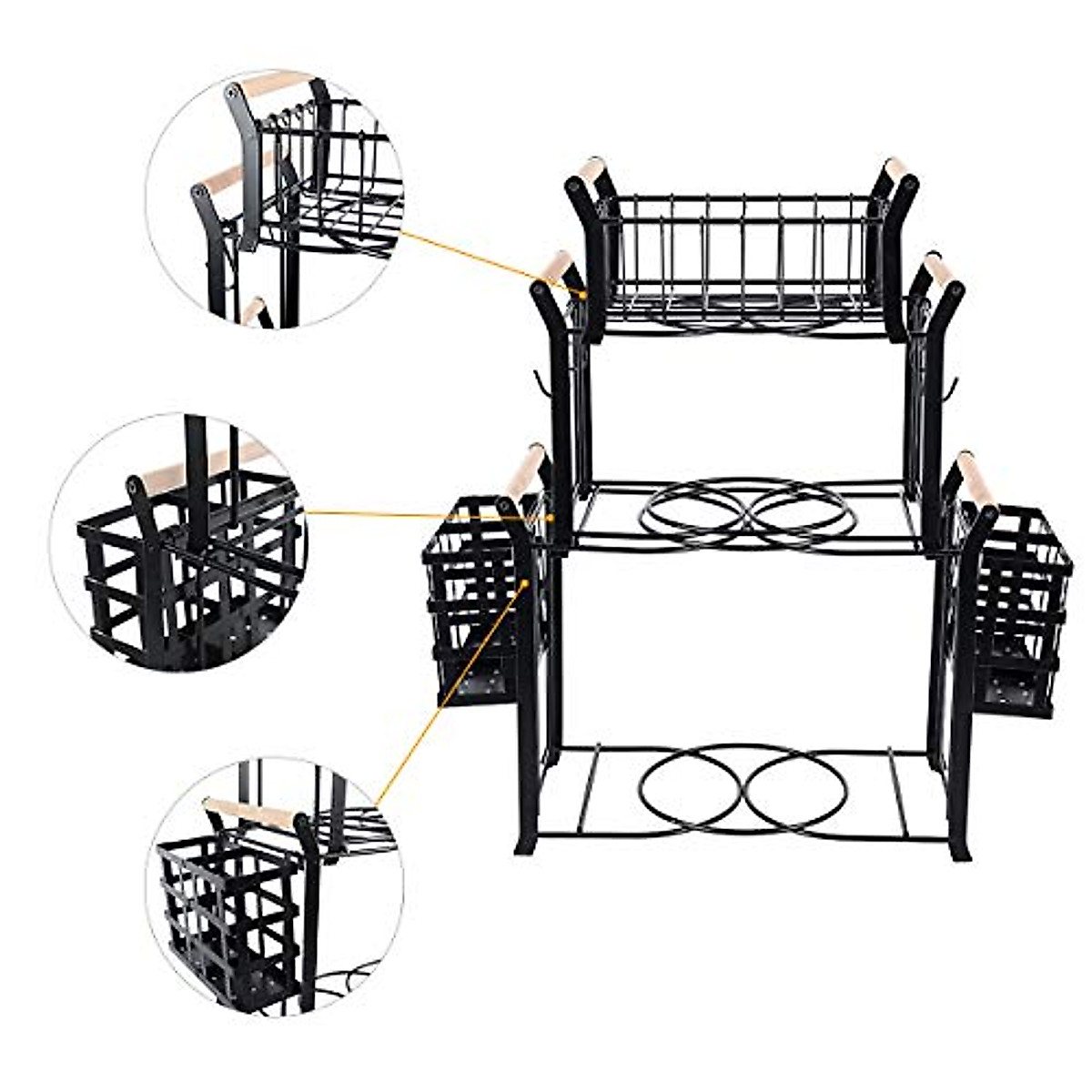 TQVAI 3 Tier Buffet Caddy(Set of 9) Napkin Plate Utensils Organizer with 4 Mugs Hooks - Ideal for Kitchen, Dining, Entertaining, Parties, Picnics, Black