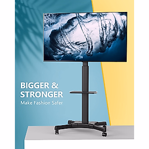 FITUEYES Tall TV Cart Mobile TV Stand for 32 to 70 Inch LED LCD Flat Curved Screen TVs Rolling Black Swivel Floor Stand with Height Adjustable Shelf & Lockable Casters - VESA 600x400mm, holds up 88lbs