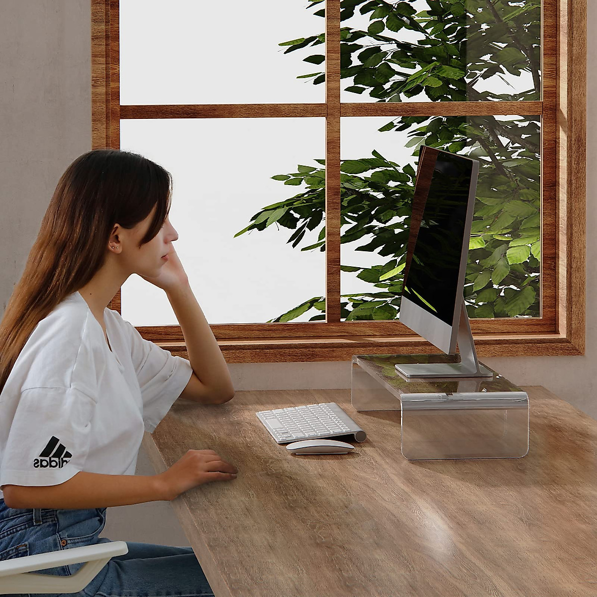 Zimilar 20 inch Large Acrylic Monitor Stand Riser, Crystal Clear Monitor Riser, Acrylic Computer Stand Riser with Keyboard Storage for Computer, Laptop, PC,iMac