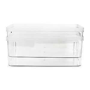 Isaac Jacobs 2-Pack Large Clear Storage Bins (11.5” L x 14” W x 5.5” H) w/Cutout Handles, Plastic Organizer for Home, Office, Kitchen, Fridge/Freezer, Bathroom, BPA Free, Food Safe (Large)