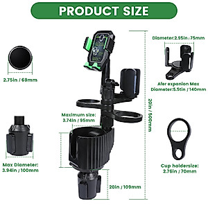 Cup Holder Expander for Car,5-in-1 Car Cup Holder Expander with Detachable Car Phone Holder,Dual Cup Holder&Adjustable Base Essential Car Accessories for Travel, for Water Glass,Fried Chicken Bucket.