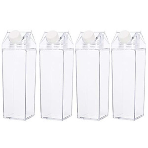 TIPSY UMBRELLA Clear Milk Carton Water Bottle (4PACK) - BPA Free Child Friendly - Environmentally Reusable – Milk Carton Shaped Water Bottle – Juice/Boba Tea Bottle – 17oz