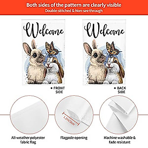 Cute Rabbit and Butterfly Garden Flags Premium Bunny Animals Design Yard Flag Holiday Party Flag Outdoor Farmhouse Decor Home Porch Flags 12 x 18 Inch