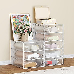 WAYTRIM Stackable Boots Storage Box, 8 Pack Stackable Boots Organizer and Storage Boots Box, Under Bed Boot Storage, 20.5" x 11.8" x 5.5" - Clear White