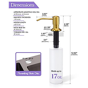 Hoanmpy Soap Dispenser for Kitchen Sink Brushed Gold, Built in Stainless Steel Kitchen Soap Dispenser, Refill from The Top,in Counter Kitchen Sink Soap Dispenser,17 oz