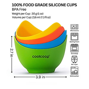 COOLCOOP Silicone Egg Poacher Cups: Egg Poacher with Oil Brush, Nonstick Egg Poaching Cups For Microwave, Baking, Air Fryer or Stovetop Egg Cooking, BPA Free - 4 Pack