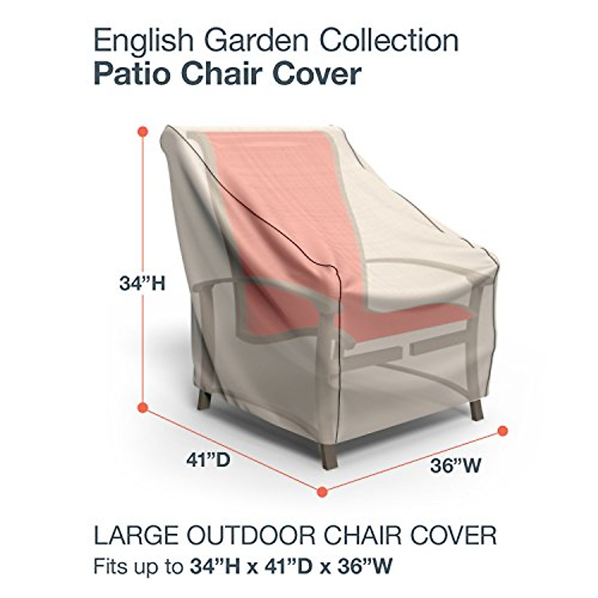 Budge P1W02PM1 English Garden Patio Chair Cover Heavy Duty and Waterproof, Large, Tan Tweed