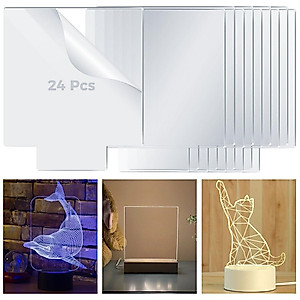 24 Pcs 2mm Acrylic Sheets Clear Cast for LED Light Base, (5.9"x 5.1") Thick Plastic Square Boards with Protective Layers for Signs DIY Display Projects, Engraving Carving Craft Transparent Panels