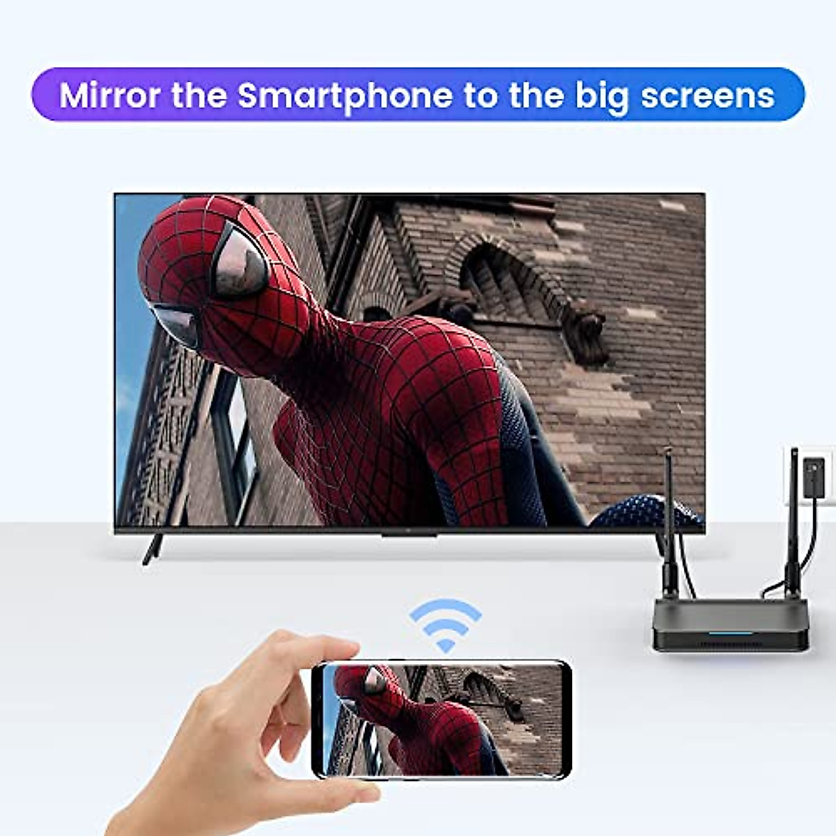 Wireless HDMI Transmitter and Receiver, Wireless HDMI Extender Kit, Plug & Play, HDMI Dongle Adapter Support 2.4/5GHz, for Ultra HD Streaming Video/Audio from Laptop,PC,Smartphone to HDTV/Projector.