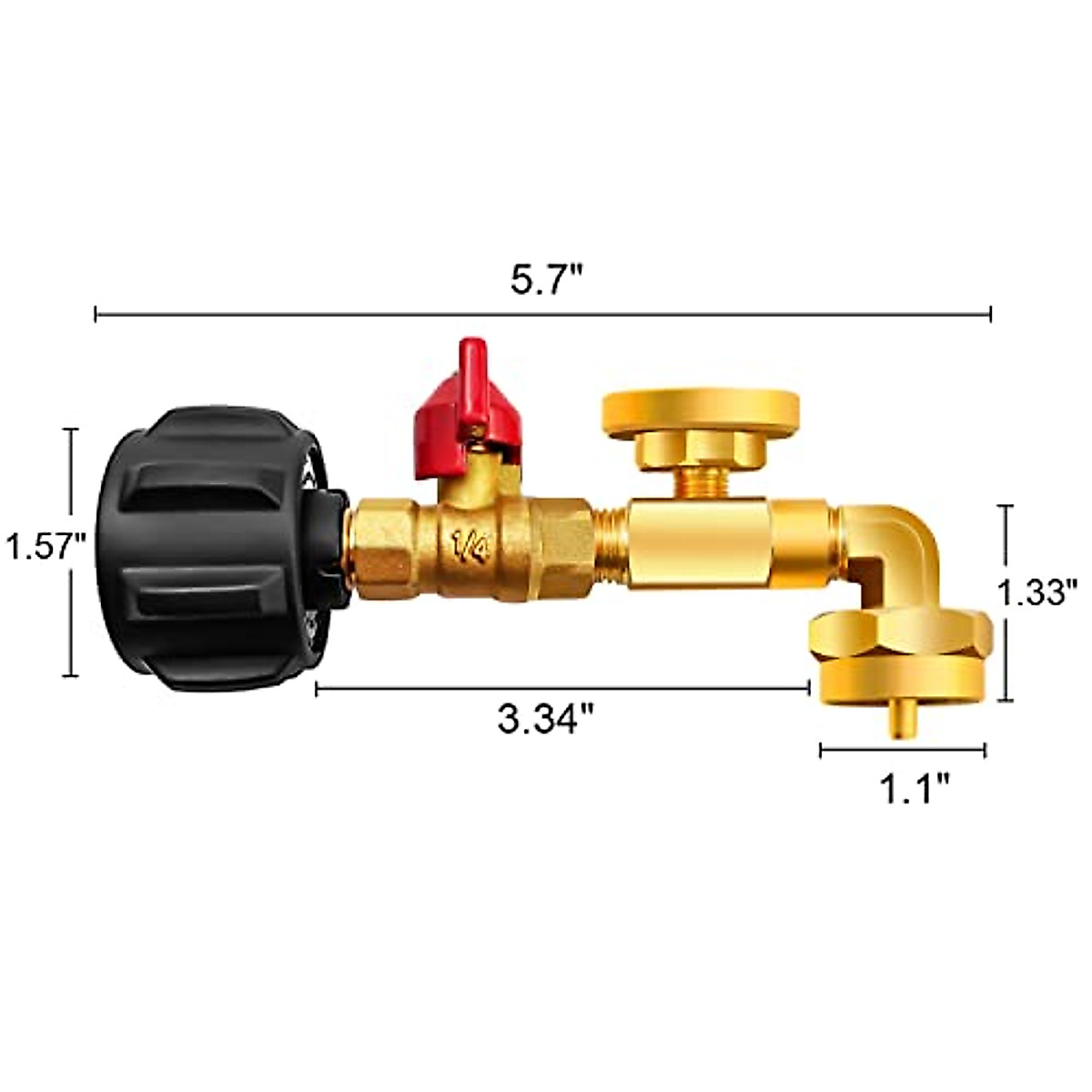 QCC1 Propane Refill Elbow Adapter with Propane Tank Gauge, 90 Degrees Refill Pressure Adapter with ON-Off Control Valve for Camping Grill 1LB Bottle Tank 20-40LBS Cylinder