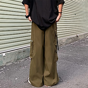 Women Joggers Goth Y2K Baggy Loose Pants Outdoor Cargo Pants Punk Streetwear (Army Green,L)