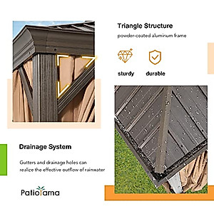 Patiorama 10’ x 12’ Hardtop Gazebo, Outdoor Aluminum Gazebo with Galvanized Steel Double Vented Roof Canopy, W/Shaded Curtains and Netting, Pergola for Patio, Garden, Yard, Lawn,Party, BBQ (Brown)