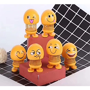 6PCS Smiley Face Emoticon Doll Bobble Head Car Ornament Car Bobble Head Small Jewelry Home Office Cute Smiley Face Emoticon Ornament Decorations Soothe Emotions Release Stress