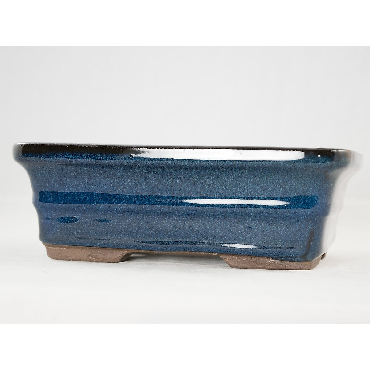 8" Rectangular Dark Blue Bonsai / Succulent Pot + Tray + Rock + Mesh Combo