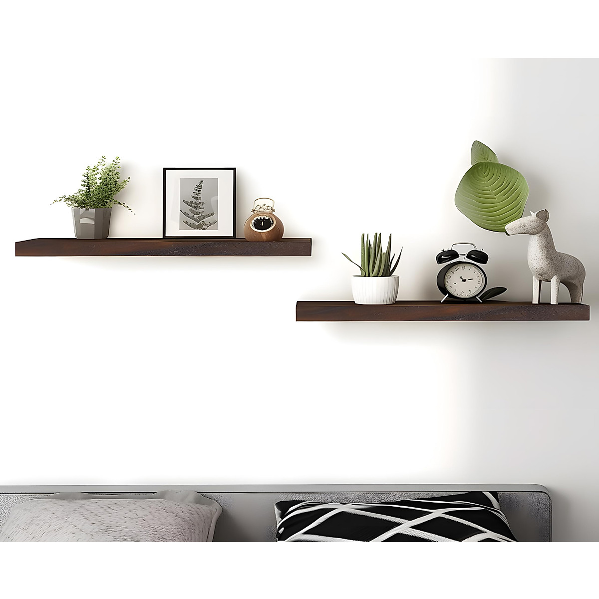 HXSWY Rustic Wood Floating Shelves for Wall Decor Farmhouse Wooden Wall Shelf for Bathroom Kitchen Bedroom Living Room Set of 6 Brown