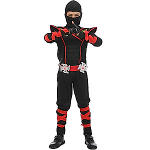 SATKULL Ninja Costumes Boy Ninja Costume Set Kids Halloween Ninjas Suit Halloween Cosplay Dress up for Kids(Kids-M-6/7T Black)