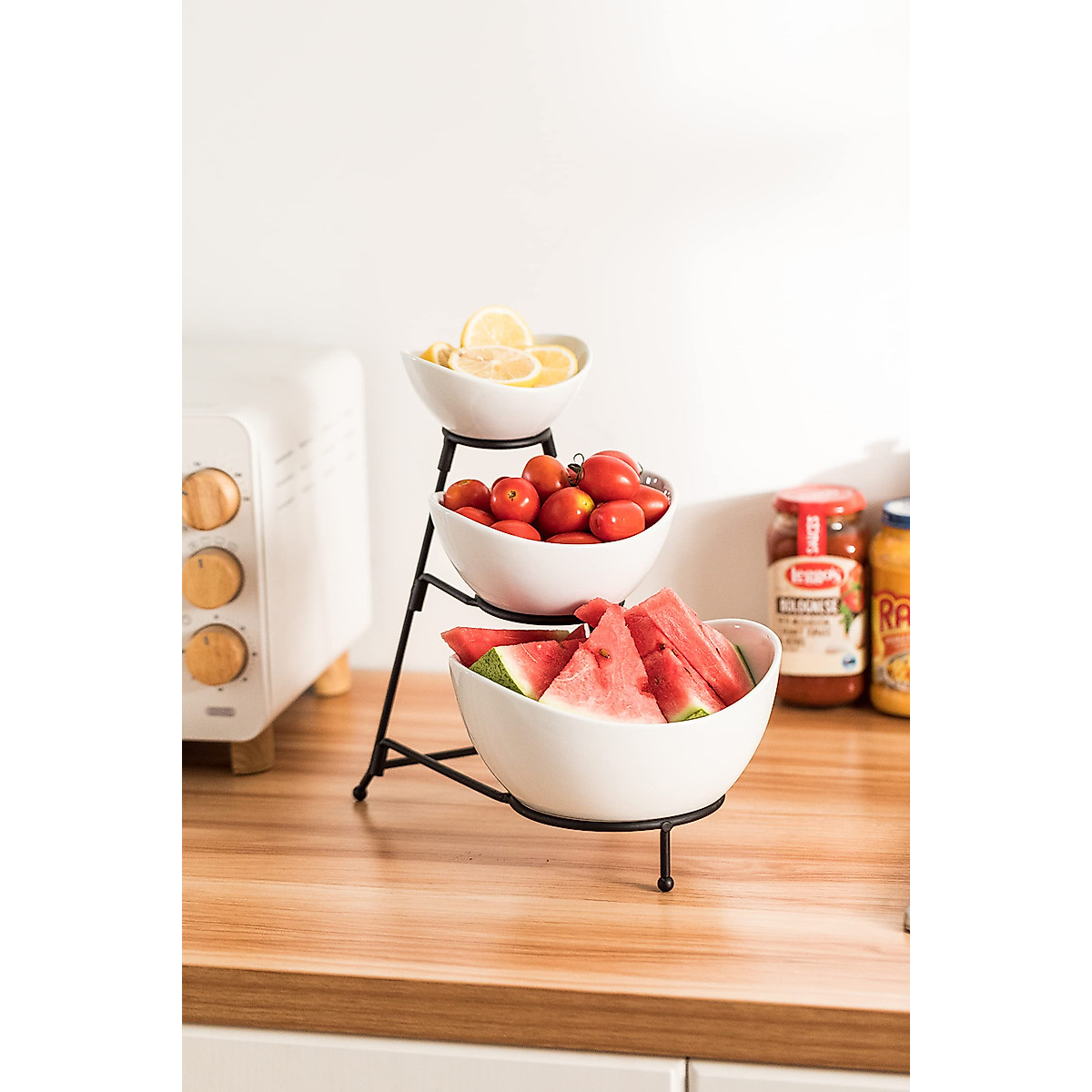 LAUCHUH 3 Tier Serving Tray, Chip and Dip Serving Set Oval Serving Bowl Set Serving Dish for Entertaining Easter Thanksgiving Christmas Dessert, Appetizer, Candy, Vegetable, Black