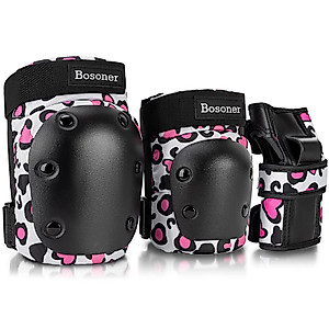 BOSONER Adult/Women/Kid Knee Pads Elbow pads Wrist Guard 6 in 1 Protective Gear Set for Skating Skate Skateboarding BMX Bicycle Inline Roller for Men Women Child Kids