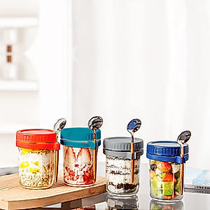 PAIKON Overnight Oats Containers with Lids and Spoons, 4 Pack Mason Jars Oatmeal Container,12 oz Glass Overnight Oats Container, Airtight Jars For Yogurt Milk Pudding Cereal Fruit